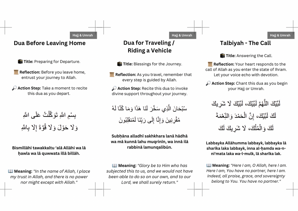 Hajj and Umrah Dua Cards Printable PDF – With Arabic Audio Recitation